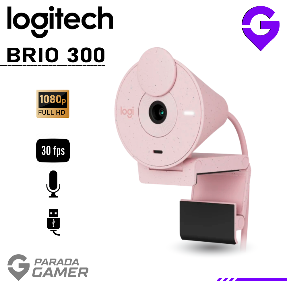 CAMARA WEB LOGITECH BRIO 300 (960-001446) FHD 1080P / USB-C / ROSE ...