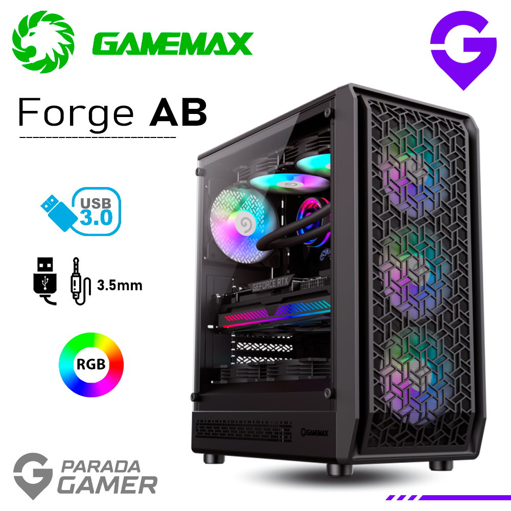 CASE HALION GAMEMAX FORGE AB MALLA / 6 FAN ARGB / SIN FUENTE / 1xUSB 2. ...